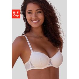 Schalen-BH Lascana, Damen, Gr. 70, Cup D, beige (creme), Spitze, Obermaterial: 72% Polyamid, 20% Polyester, 8% Elasthan, BHs Schalen-BH, mit B&uuml;gel aus blumiger Jacquardspitze, sexy Dessous