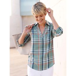 Karobluse Classic Basics, Damen, Gr. 44, bunt (jade, dunkelblau, kariert), 100% Baumwolle, gemustert, kariert, mehrfarbig, V-Ausschnitt, Blusen Karobluse