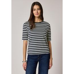 T-Shirt Street One, Damen, Gr. 34, schwarz-wei&szlig; (shadowed navy), Web, 100% Baumwolle, gestreift, normal normal, Rundhals, abgesteppt, Shirts T-Shirt, aus reiner Baumwolle