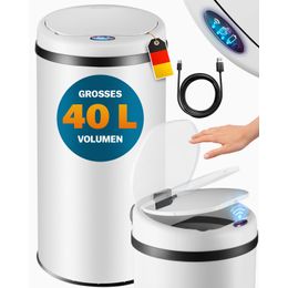 Monzana Sensor M&uuml;lleimer Wei&szlig; Edelstahl 40L