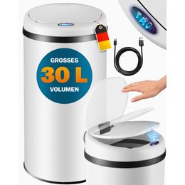 Monzana Sensor M&uuml;lleimer Wei&szlig; Edelstahl 30L