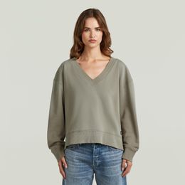 G-Star Raw Sweatshirt G-STAR "Sun faded V-Neck Loose Wmn", Damen, Gr. M, turf gd, Sweatware, Obermaterial: 100% Baumwolle, unifarben, oversize normal, V-Ausschnitt, Rippb&uuml;ndchen, Sweatshirts Sweatshirt, mit V-Ausschnitt