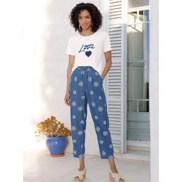 T-Shirt Heine "T-Shirt", Damen, Gr. 40, ecru, 95% Baumwolle, 5% Elasthan, gemustert, unifarben, Rundhals, Shirts T-Shirt