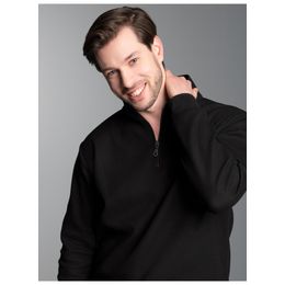 Sweatshirt TRIGEMA "TRIGEMA Troyer in Waffeloptik", Herren, Gr. L, schwarz, Piqu&eacute;, 100% Baumwolle, Basic, Sweatshirts Sweatshirt