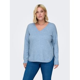 V-Ausschnitt-Pullover Only CARMAKOMA "CARMARGARETA LS PULLOVER KNT NOOS", Damen, Gr. S, blau (allure detail:melange), Strick, Obermaterial: 50% Viskose, 27% Nylon, 23% Polyester, meliert, normal normal, V-Ausschnitt, Rippstrickb&uuml;ndchen, Pullover, Viskosemischung, regular fit