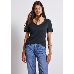 T-Shirt Street One, Damen, Gr. 34, deepwater blau, Web, 50% Baumwolle, 50% Modal, unifarben, normal normal, Rundhals, normaler Saum, Shirts T-Shirt