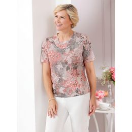 Kurzarmshirt CLASSIC "Shirt", Damen, Gr. 44, rosa (flamingo, grau, bedruckt), 70% Polyester, 30% Viskose, eckiger Ausschnitt, Shirts