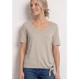 T-Shirt Street One, Damen, Gr. 36, beige (clay sand), Stoff, 95% Viskose, 5% Elasthan, unifarben, comfort fit normal, V-Ausschnitt, normaler Saum, Shirts T-Shirt, mit Knotendetail am Saum