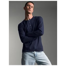 Longsleeve TRIGEMA "TRIGEMA Langarmshirt mit Knopfleiste", Herren, Gr. XL, blau (navy), Single Jersey, 100% Baumwolle, lang, ohne Ausschnitt, Shirts