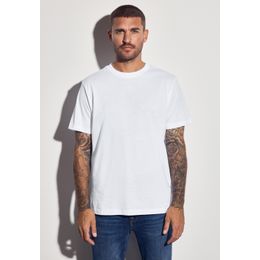 T-Shirt Street One MEN, Herren, Gr. L (42), wei&szlig;, Web, 100% Baumwolle, unifarben, normal normal, Rundhals, abgesteppt, Shirts T-Shirt, aus reiner Baumwolle