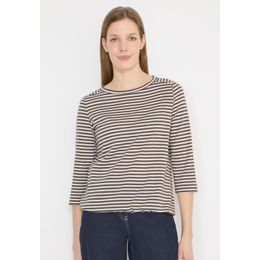 3/4-Arm-Shirt Cecil, Damen, Gr. L (42), urban taupe, Web, 50% Baumwolle, 50% Polyester, gestreift, comfort fit normal, U-Boot-Ausschnitt, abgesteppt, Shirts 3/4-Arm-Shirt, mit U-Boot-Ausschnitt
