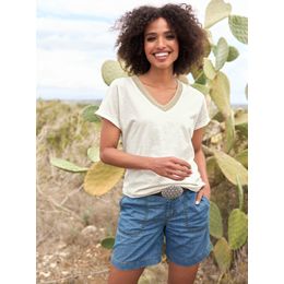 V-Shirt Heine "Shirt", Damen, Gr. 38, beige (champagner), 100% Baumwolle, unifarben, V-Ausschnitt, Shirts