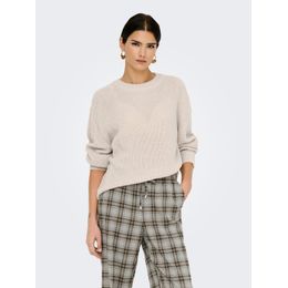 Strickpullover Only "ONLMILOUZ LS RIB PULLOVER KNT NOOS", Damen, Gr. XL, moonbeam, Strick, Obermaterial: 100% Polyacryl, unifarben, h&uuml;ftlang, Rundhals, Pullover Strickpullover
