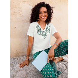 Kurzarmshirt Inspirationen "Shirt", Damen, Gr. 44, wei&szlig;, 100% Baumwolle, bedruckt, gemustert, mehrfarbig, unifarben, V-Ausschnitt, Shirts