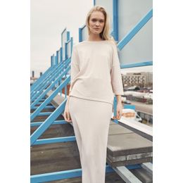 Sweater SENSES.THE LABEL, Damen, Gr. M/L, beige sense, Sweatware, Material: 60% Baumwolle, 36% Polyester, 4% Elasthan, unifarben, relaxed fit normal, Rundhals, eingesetzt gerader Abschluss, Sweatshirts Sweater, mit &uuml;berschnittenen Schultern