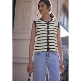 Kurzweste STREET ONE STUDIO, Damen, Gr. 42, schwarz-wei&szlig; (sanftes wei&szlig;), Web, 55% Baumwolle, 45% Polyester, gestreift, normal normal, Rundhals, Westen, Rundhalsausschnitt