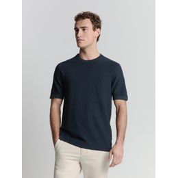 T-Shirt NO EXCESS "NO EXCESS T-Shirt gestrickt", Herren, Gr. L, blau (nachtblau), 100% baumwolle, Shirts T-Shirt