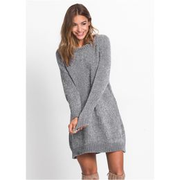 Strickkleid bonprix, Damen, Gr. 40/42 (M), N-Gr, grau, Obermaterial: 100% Polyester, loose fit, Kleider Strickkleid, f&uuml;r den Alltag, aus Polyester, lockere Passform