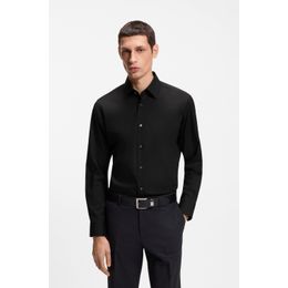 Businesshemd BOSS "Joe Kent", Herren, Gr. 53, N-Gr, schwarz001, Popeline, Obermaterial: 96% Baumwolle, 4% Elasthan, unifarben, regular fit normal, Rundhals, 2-Knopf-Manschette mit Schlitz, Hemden, Kentkragen, Regular Fit, b&uuml;gelleichte Qualit&auml;t