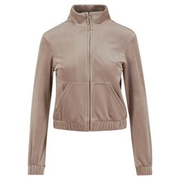 Allwetterjacke Urban Classics "Urban Classics Ladies Short Velvet Track Jacket", Damen, Gr. M, duskrose, 93% Polyester, 7% Elasthan, unifarben, normal, amerikanischer Ausschnitt, Jacken