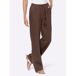 Schlupfhose Heine, Damen, Gr. 34, Normalgr&ouml;&szlig;en, braun (schoko), 100% Leinen, unifarben, lang, Hosen Schlupfhose