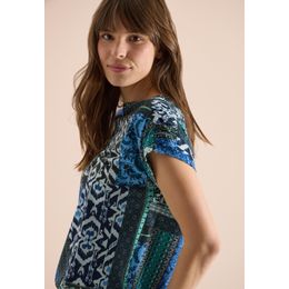 Print-Shirt Cecil, Damen, Gr. XS (36), universal blau, Web, 50% Baumwolle, 50% Modal, gemustert, comfort fit normal, U-Boot-Ausschnitt, B&uuml;ndchen, Shirts, mit U-Boot-Ausschnitt