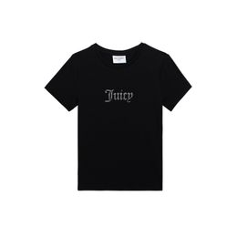T-Shirt Juicy Couture "ESME FITTED TEE Damen", Damen, Gr. M, schwarz, Jersey, 66% Modal, 28% Viskose, 6% Elasthan, normal taillenlang, Rundhals, Shirts T-Shirt, T-Shirt Damen, Schriftzug, Sportshirt, Logoprint, mit Glitzer, Sale