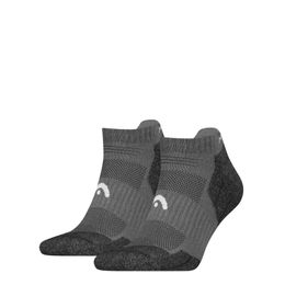 Sneakersocken Head "Head HIKING ALL CLIMATES SNEAKER 2P", Herren, Gr. 39-42, grau, Materialmix, unifarben mit Farbeinsatz, normal, Socken Sneakersocken, mit atmungsaktivem Stoffeinsatz
