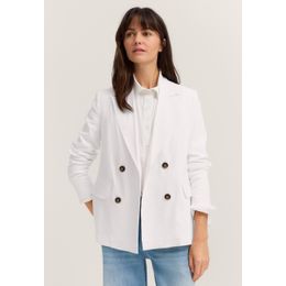 Kurzblazer Bugatti, Damen, Gr. 36, 10, wei&szlig;, Sweatware, 51% Leinen, 30% Polyester, 16% Viskose, 3% Elasthan, unifarben, regular fit, Blazer Kurzblazer, aus Leinenmischung mit Reverskragen