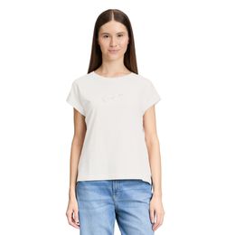 Kurzarmshirt Cartoon "Damen mit &Auml;rmelaufschlag", Damen, Gr. 34, beige (patch cream, pink), Obermaterial: 100% Baumwolle, loose fit normal, Rundhals, Shirts, Hotfix