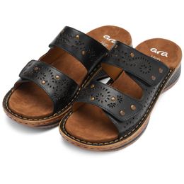 Pantolette Ara "HAWAII", Damen, Gr. 37, schwarz, Glattleder, Lyralochung, Schuhe Pantolette, Keilabsatz, Schlupfschuh, Sommerschuh, in G-Weite (= weit)