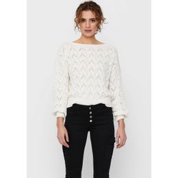 Strickpullover Only "ONLBRYNN LIFE STRUCTURE L/S PUL KNT", Damen, Gr. L, wei&szlig; (cloud dancer), Strick, Obermaterial: 70% Baumwolle, 30% Polyester, unifarben, Basic h&uuml;ftlang, U-Boot-Ausschnitt, Strickb&uuml;ndchen, Pullover Strickpullover