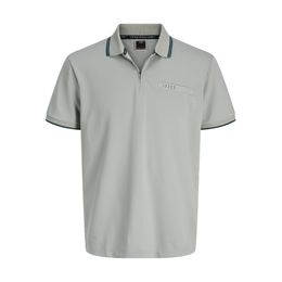Jack & Jones Poloshirt JACK & JONES "JCOFUSION BRANDING POLO ZIP SS", Herren, Gr. M, aqua gray, Jersey, Obermaterial: 52% Baumwolle, 44% Polyester, 4% Elasthan, unifarben, regular fit normal, ohne Ausschnitt, Shirts, mit Brusttasche