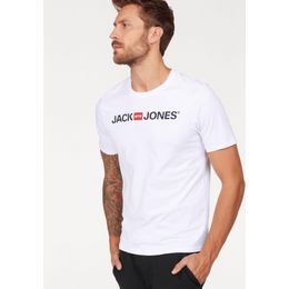 Jack & Jones T-Shirt JACK & JONES "JJECORP mit Print, vielseitig kombinierbar f&uuml;r den Alltag", Herren, Gr. L, wei&szlig;, Obermaterial: 100% Baumwolle, bedruckt, unifarben, Basic schmal normal, Rundhals, Shirts T-Shirt, Logodruck, modisch, regular fit, Baumwolle, Rundhals, Topseller