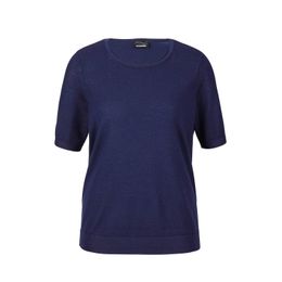 Strickpullover GOLDNER "Klassisches Merinowollshirt, Rundhals", Damen, Gr. 40, blau (marine), Obermaterial: 100% Schurwolle WV., Basic, normal, Rippe, Pullover Strickpullover, Rippenb&uuml;ndchen