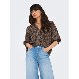 Kurzarmbluse Only "ONLRAYA 3/4 SHIRT WVN NOOS", Damen, Gr. XS, silber (silber mink aop:animal), Web, Obermaterial: 100% Viskose, bedruckt, l&auml;ssig geschnitten normal, V-Ausschnitt, gesmokt, Blusen, Viskose, regular fit