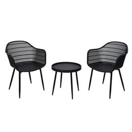 Ambia Garden Balkonset, Schwarz, Metall, Kunststoff, 3-teilig, konisch, rund, 53x85x63 cm, Balkonm&ouml;bel, Balkonm&ouml;bel-Sets