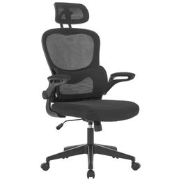 CARRYHOME Drehstuhl, Schwarz, Metall, Kunststoff, Textil, Drehkreuz, 63.5x116-126x66 cm, Wippfunktion, Sitzfl&auml;che 360&deg; drehbar, inklusive Armlehnen, Arbeitszimmer, B&uuml;rost&uuml;hle, Drehst&uuml;hle