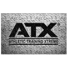 ATX Stoffbanner - schwarzes ATX-Logo auf wei&szlig;er Steinwand - 200 x 125 cm