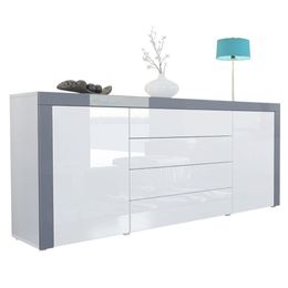 Vladon SIDEBOARD La Paz Wei&szlig; Hochglanz / Grau Hochglanz