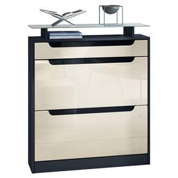 Vladon SCHUHSCHRANK Fiesta Creme Hochglanz / Schwarz Hochglanz