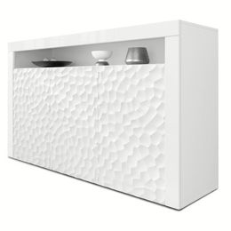 Vladon SIDEBOARD Valencia Fronten in Wei&szlig; Hochglanz Calypso mit 3D Struktur