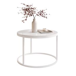 COUCHTISCH 60 cm rund Wei&szlig; Hochglanz, Wei&szlig; Gestell