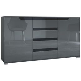Vladon SIDEBOARD Sylt Grau Hochglanz / Schwarz Hochglanz