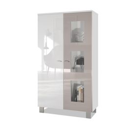 Vladon VITRINE Denjo T&uuml;r in Sandgrau Hochglanz