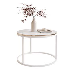 COUCHTISCH 60 cm rund Wei&szlig; Hochglanz + Gold, Wei&szlig; Gestell
