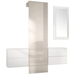 Vladon GARDEROBE Carlton Paneel in Sandgrau Hochglanz