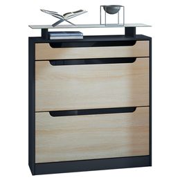 Vladon SCHUHSCHRANK Fiesta Eiche s&auml;gerau / Schwarz Hochglanz