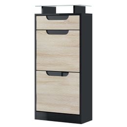 Vladon SCHUHSCHRANK Fiesta Eiche s&auml;gerau / Schwarz Hochglanz