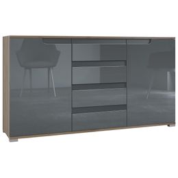 Vladon SIDEBOARD Sylt Grau Hochglanz / Anthrazit matt